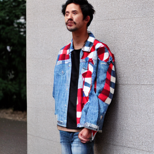 Stable Diffusion prompt: denim jacket red white checkered - PromptHero