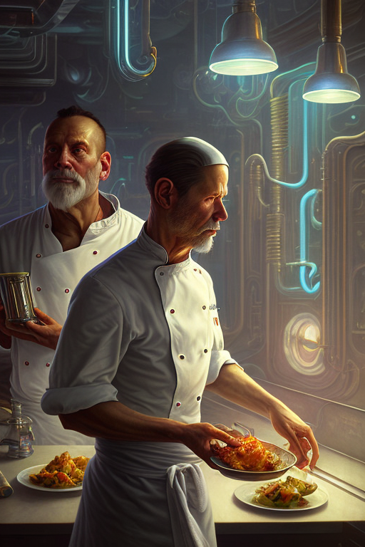Openjourney prompt: chef, wearing a soiled apron, service - PromptHero