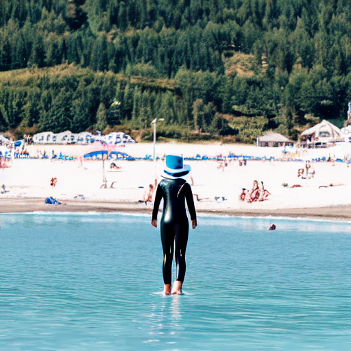 Stable Diffusion prompt: sunny beach with one girl in hat - PromptHero