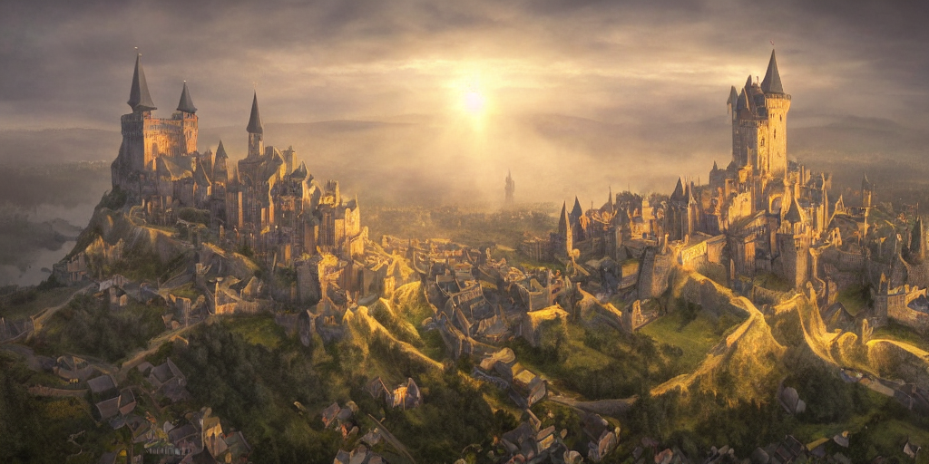 Stable Diffusion prompt: aerial view of a medieval town - PromptHero