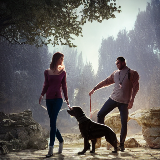 Stable Diffusion prompt: couple petting a dog ! arcane - PromptHero