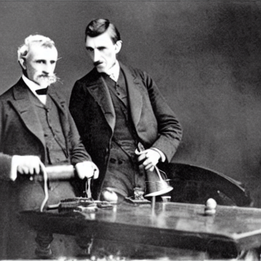 Stable Diffusion prompt: Nikola Tesla and Edison fighting - PromptHero