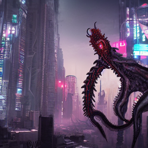Stable Diffusion prompt: Lovecraftian demon on cyberpunk - PromptHero