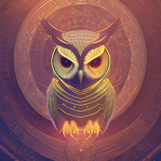 Openjourney prompt: owl in the cosmos circular symbol, - PromptHero