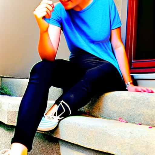 Stable Diffusion prompt: a girl with blue t-shirt and - PromptHero