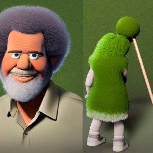 Stable Diffusion prompt: Bob Ross as a muppet, pixar fur, - PromptHero