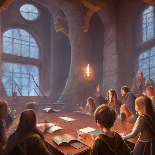 Openjourney prompt: runes classroom, wizards, hogwarts, - PromptHero