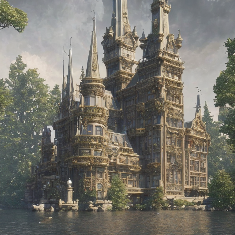 Openjourney prompt: An art nouveau castle with elegant - PromptHero