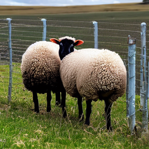 Stable Diffusion prompt: Sheep behind a fence eating - PromptHero