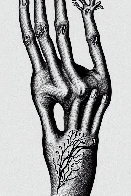 Stable Diffusion prompt: a drawing of a hand with an - PromptHero