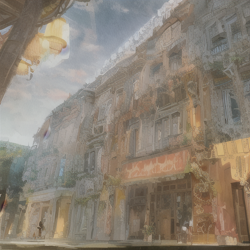 Anything prompt: building with orange painting color on - PromptHero