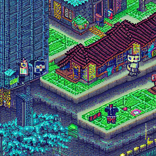 Stable Diffusion prompt: 16 bit pixel art, village, - PromptHero