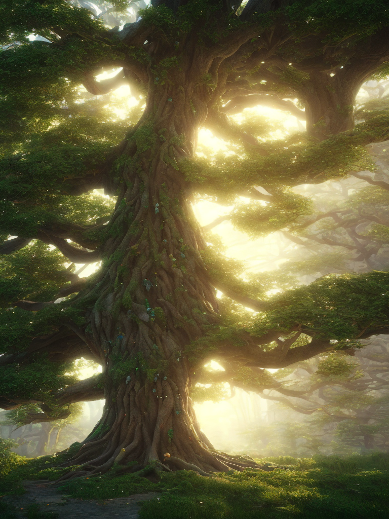 Openjourney prompt: Big old fairy tree, the trunk of a - PromptHero