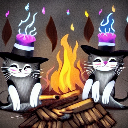 Stable Diffusion prompt: Kitties wearing black witch hats - PromptHero