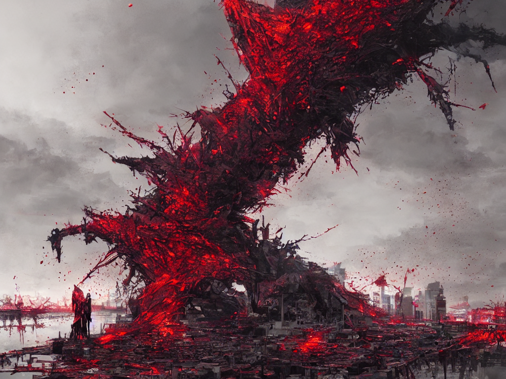 Stable Diffusion prompt: TOKYO MADE OF blood and tar, - PromptHero