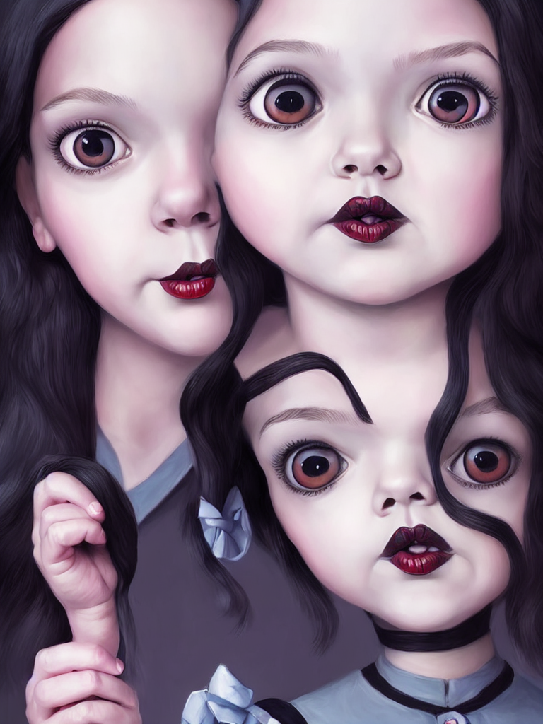 Stable Diffusion prompt: Portrait of cute baby wednesday - PromptHero