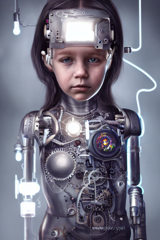 Stable Diffusion prompt: full body cyborg kid girl| at a - PromptHero