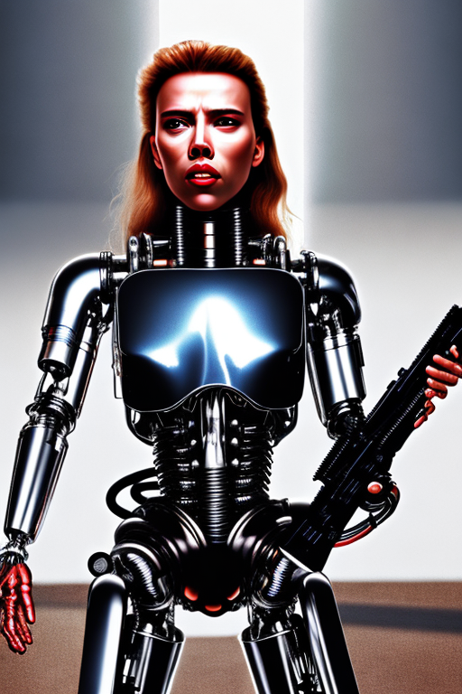 Openjourney prompt: terminator woman, scarlett johansson, - PromptHero