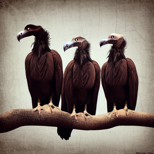 Stable Diffusion prompt: three vultures on a branch, - PromptHero