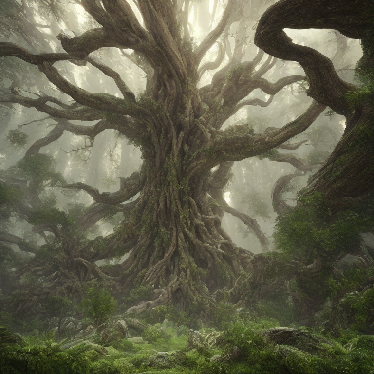 Openjourney prompt: a majestic colossal ancient tree made - PromptHero