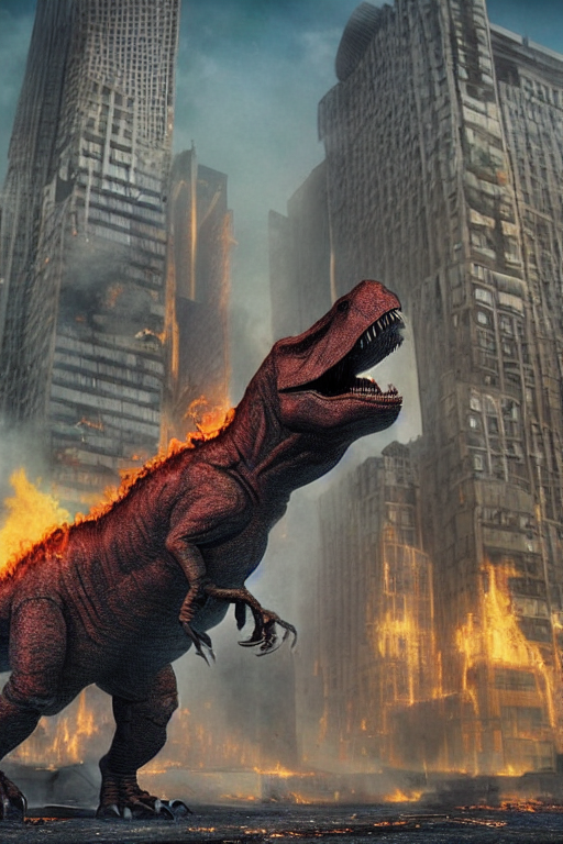 Stable Diffusion prompt: t-rex monster with many - PromptHero