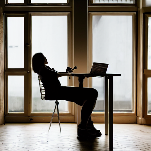 Stable Diffusion prompt: girl sitting work bench desk - PromptHero