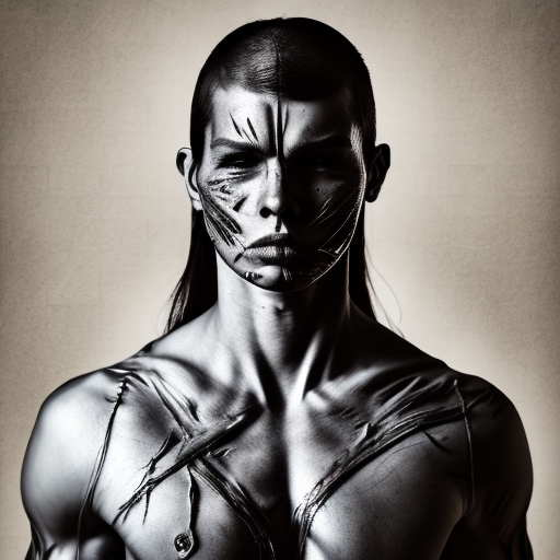 Openjourney prompt: A powerful warrior with scars tracing - PromptHero