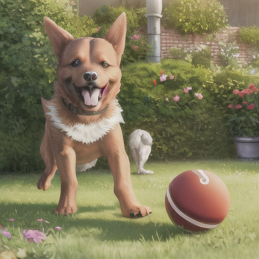 Anything prompt: dogs playing with ball, garden , - PromptHero