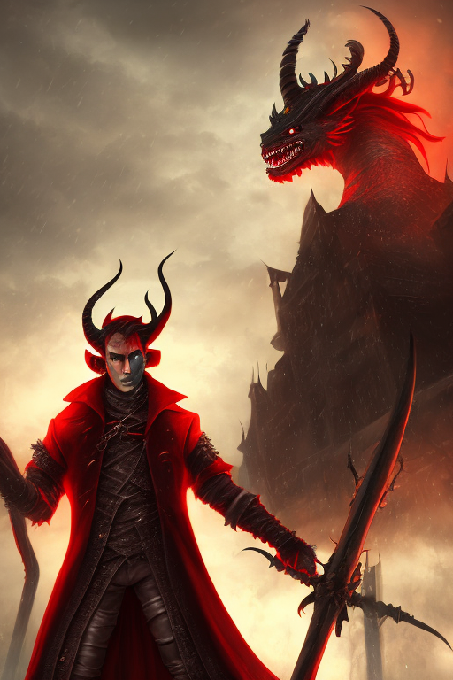 Openjourney prompt: Red tiefling, black hair, yellow - PromptHero