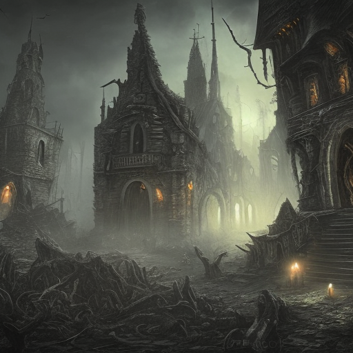 Openjourney prompt: Dark insane ruined gothic village, - PromptHero