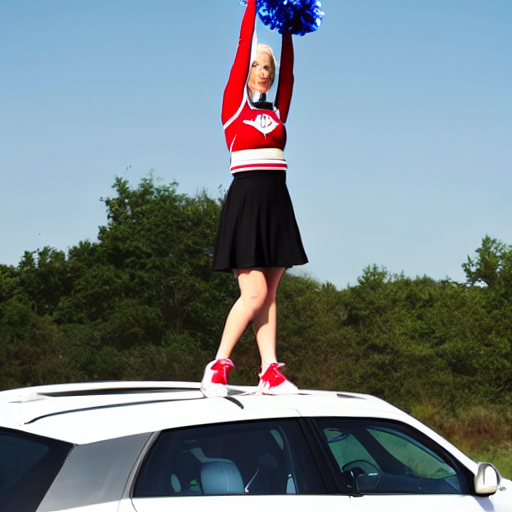 Stable Diffusion prompt: Cheerleader standing on a - PromptHero