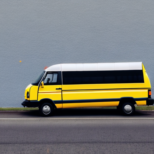 Openjourney prompt: a yellow minibus in front of a grey - PromptHero