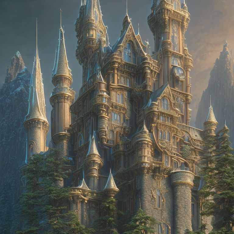 Openjourney prompt: An art nouveau castle with elegant - PromptHero