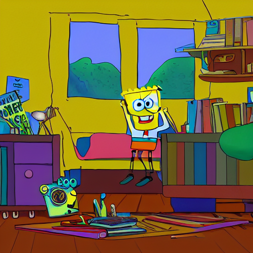 Stable Diffusion prompt: Spongebob studying in his room - PromptHero