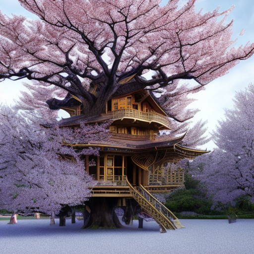 Openjourney prompt: THE CHERRY BLOSSOM TREE HOUSE :: - PromptHero
