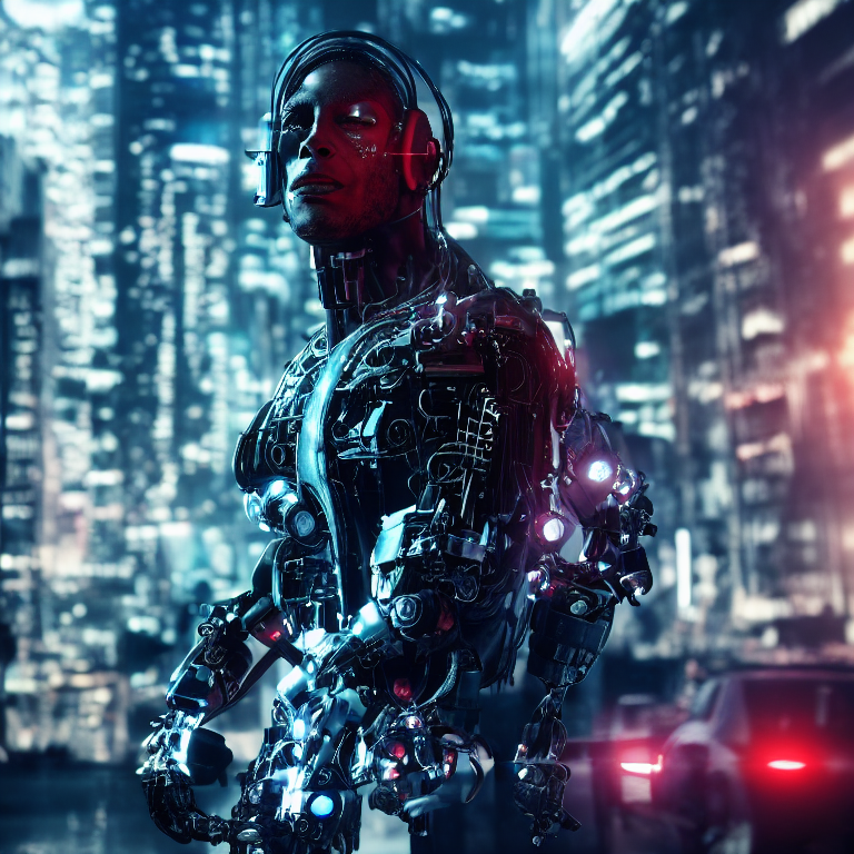 Stable Diffusion prompt: Cyborg, cyberpunk, depth-field, - PromptHero