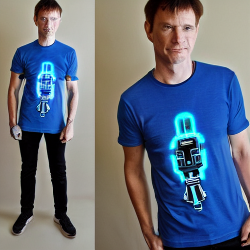 Stable Diffusion prompt: Simon wear tron t-shirt stand at - PromptHero