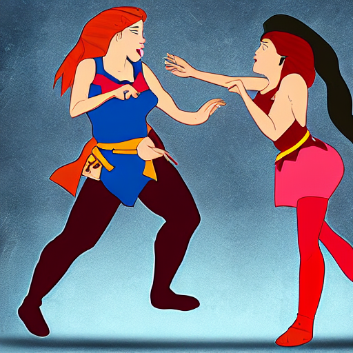 Stable Diffusion prompt: 2 warrior princesses fight, - PromptHero