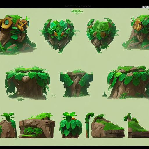 Openjourney prompt: jungle assets sheet concept. zelda - PromptHero