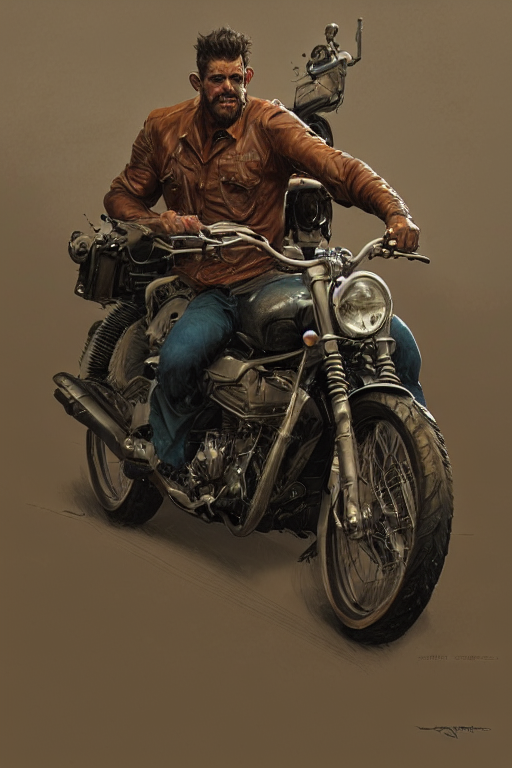 Stable Diffusion prompt: Man on the motorcycle, rugged, - PromptHero