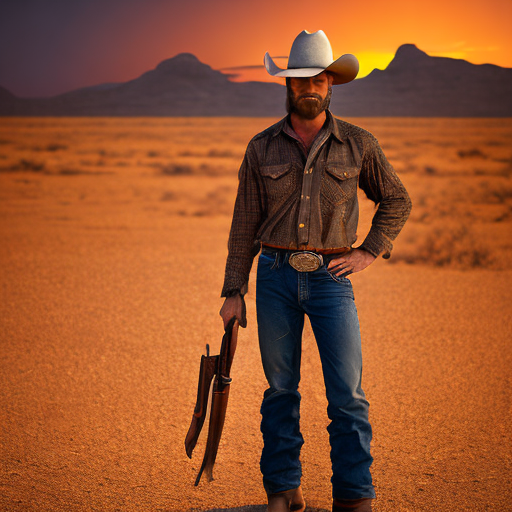 Openjourney prompt: A rugged, masculine cowboy standing - PromptHero